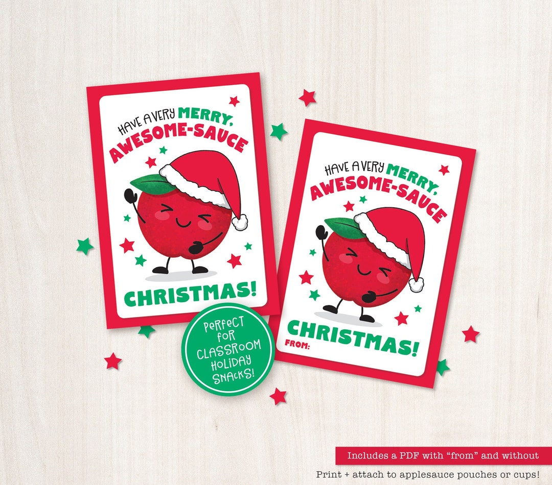 Printable Applesauce Christmas Tag Classroom Non-candy Treat for School ...