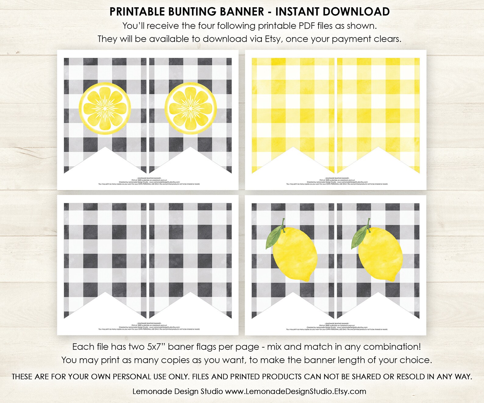 Lemon Banner PRINTABLE Lemonade Birthday Banner Buffalo Plaid - Etsy