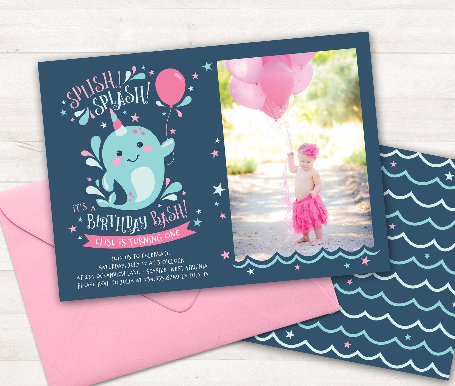 Narwhal Invitation, Printable Narwhal Birthday Party Invite Under Sea ...