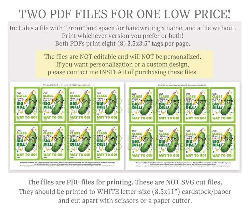 Printable Pickle Class Snack Tags for Testing Treats Last Day of School ...