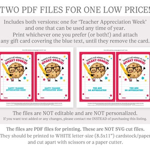 PRINTABLE Smart Cookie Gift Card Holder Teacher Gift Teacher ...