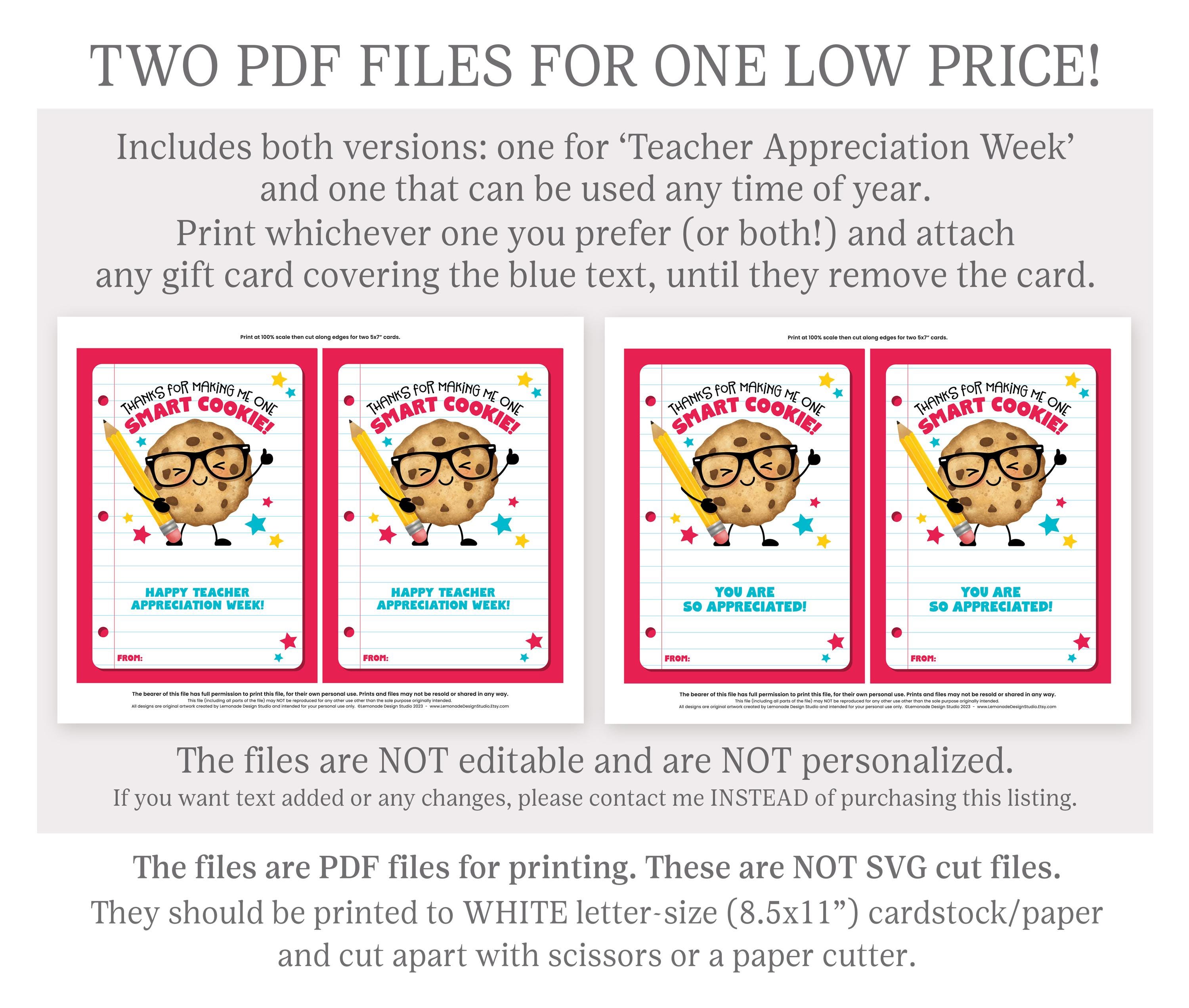 PRINTABLE Smart Cookie Gift Card Holder Teacher Gift Teacher ...
