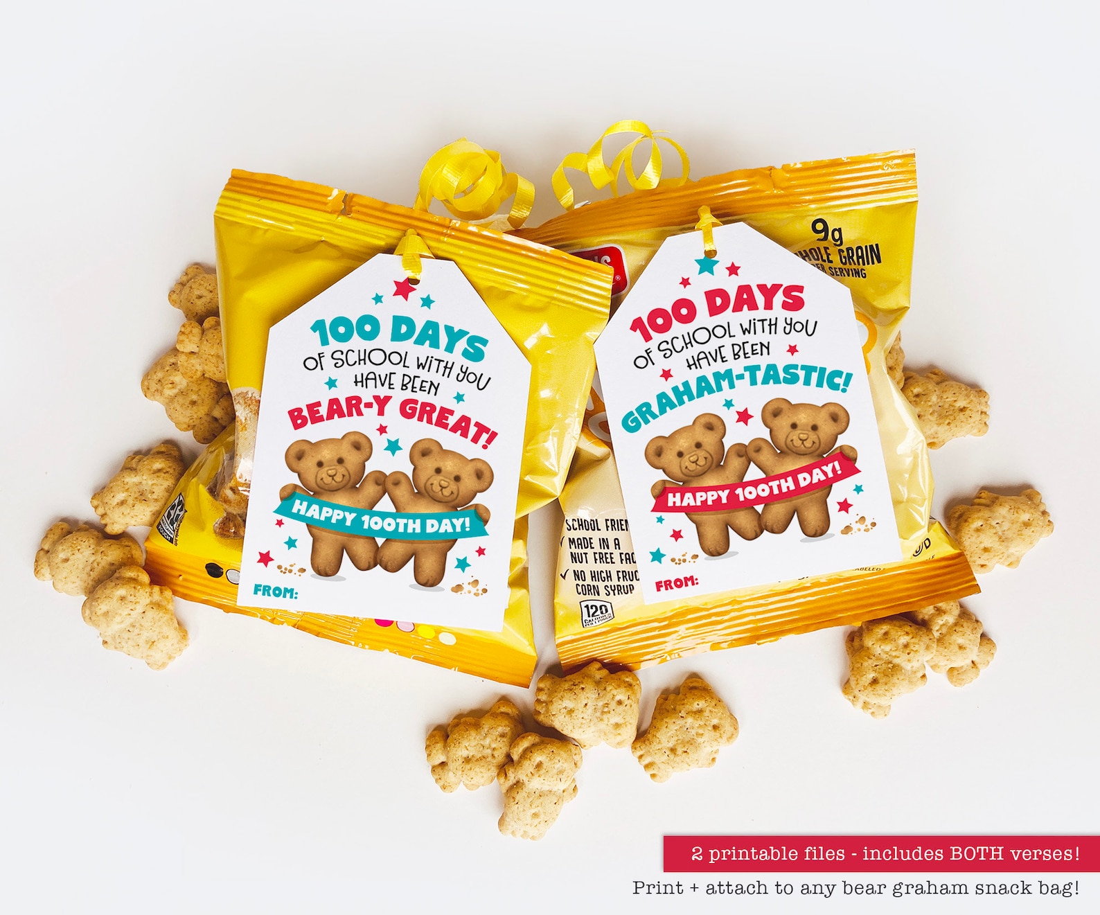Printable 100 Days of School Tags 100th Day Printable Teddy Bear ...