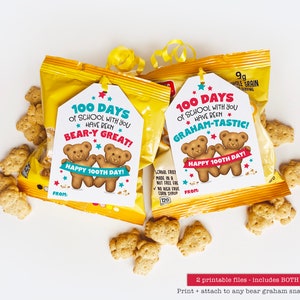 Printable 100 Days of School Tags 100th Day Printable Teddy Bear ...