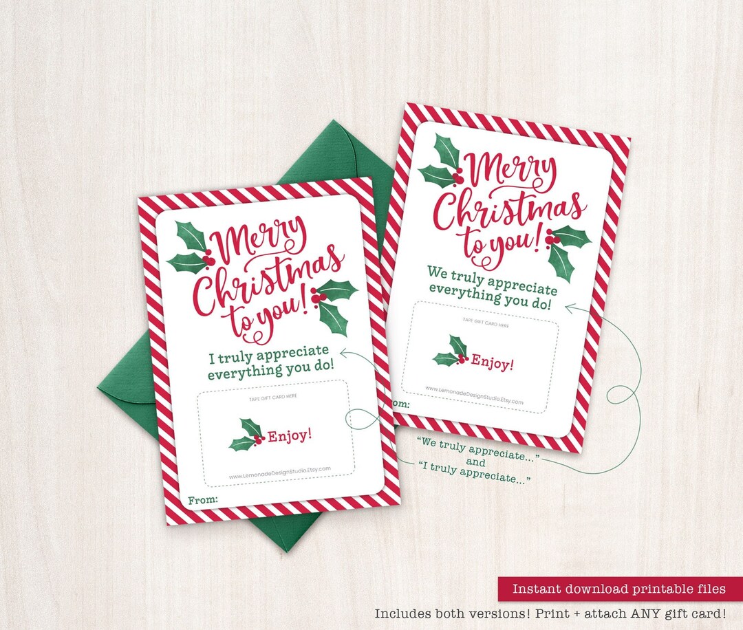PRINTABLE Christmas Gift Card Holder Holiday Gift for Teacher Thank You ...