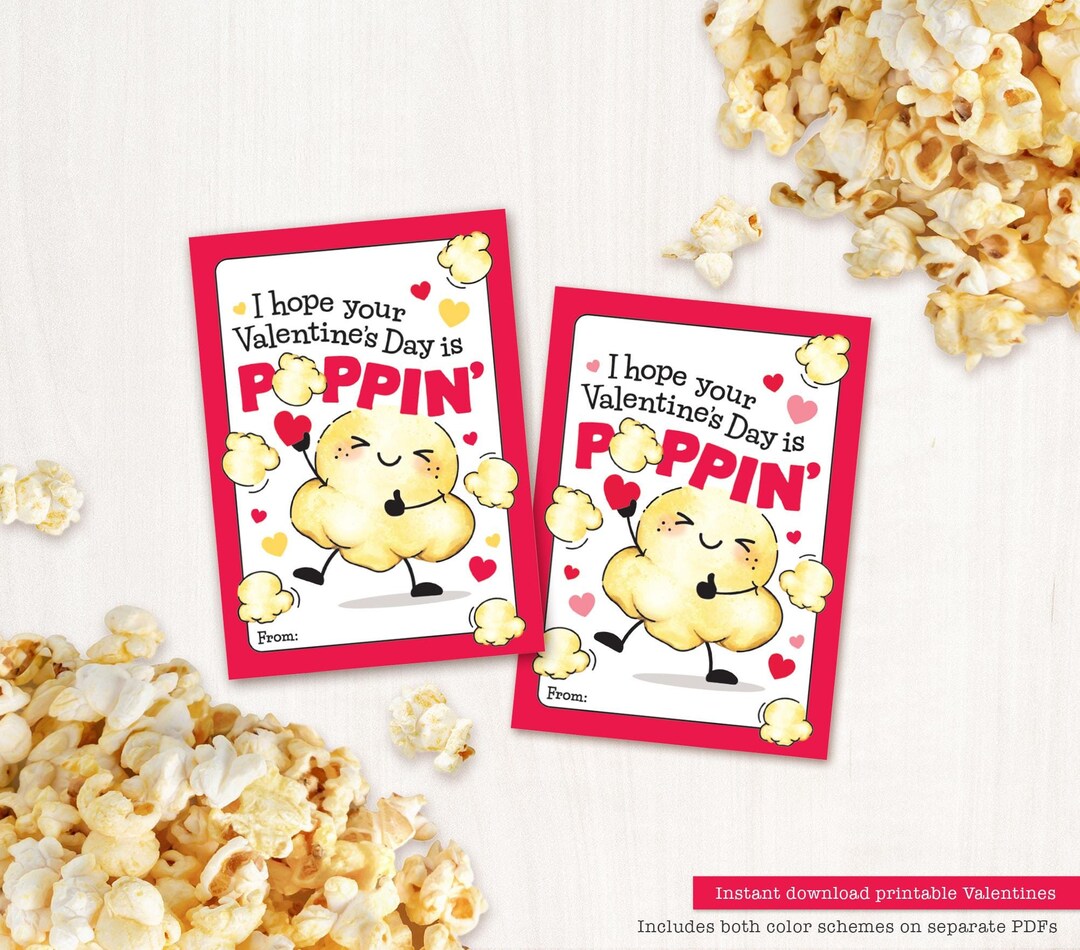 Kids Valentines Cards Popcorn Valentine Snack Tags Printable Valentines ...