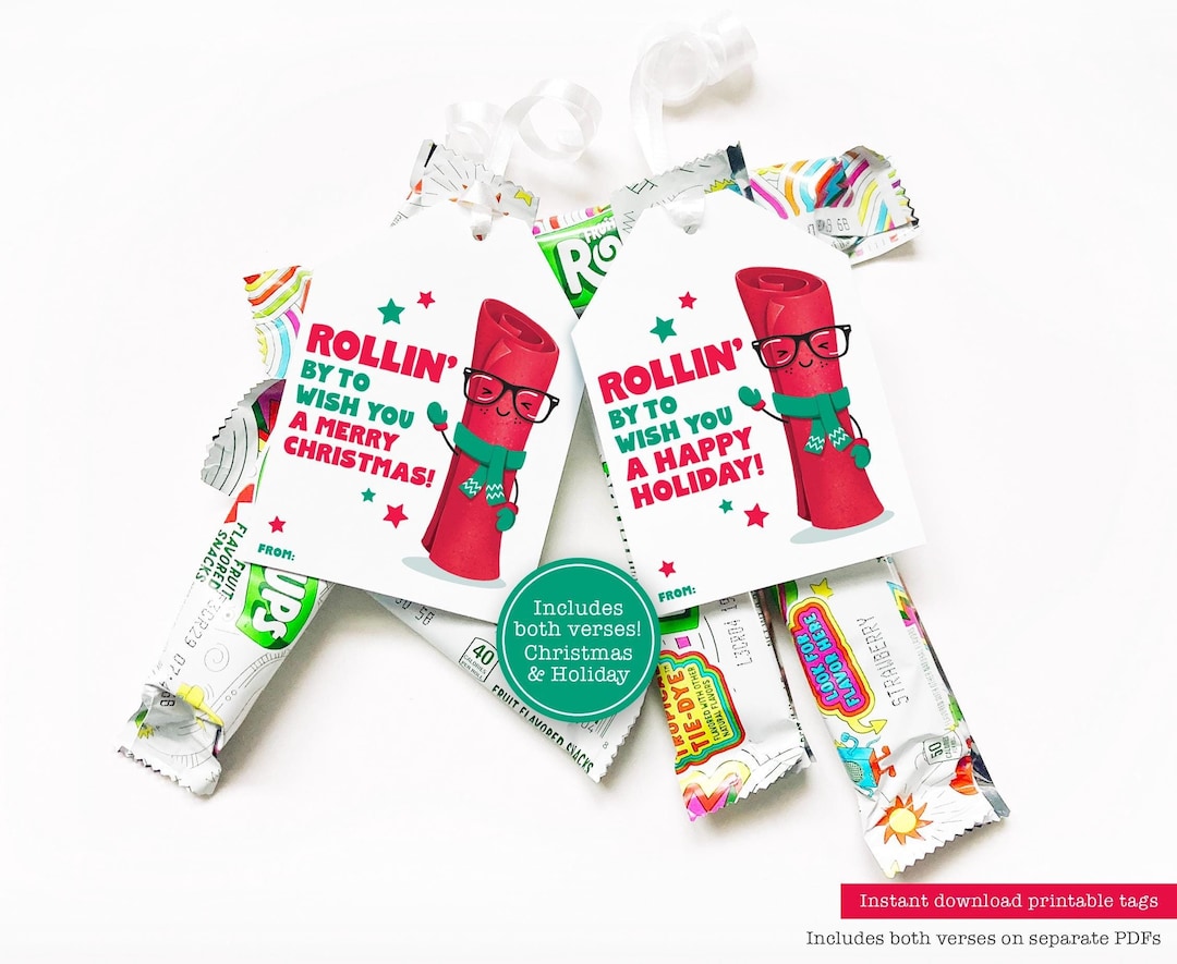 Printable Merry Christmas Fruit Roll up Tags Classroom Treat Bag Happy ...