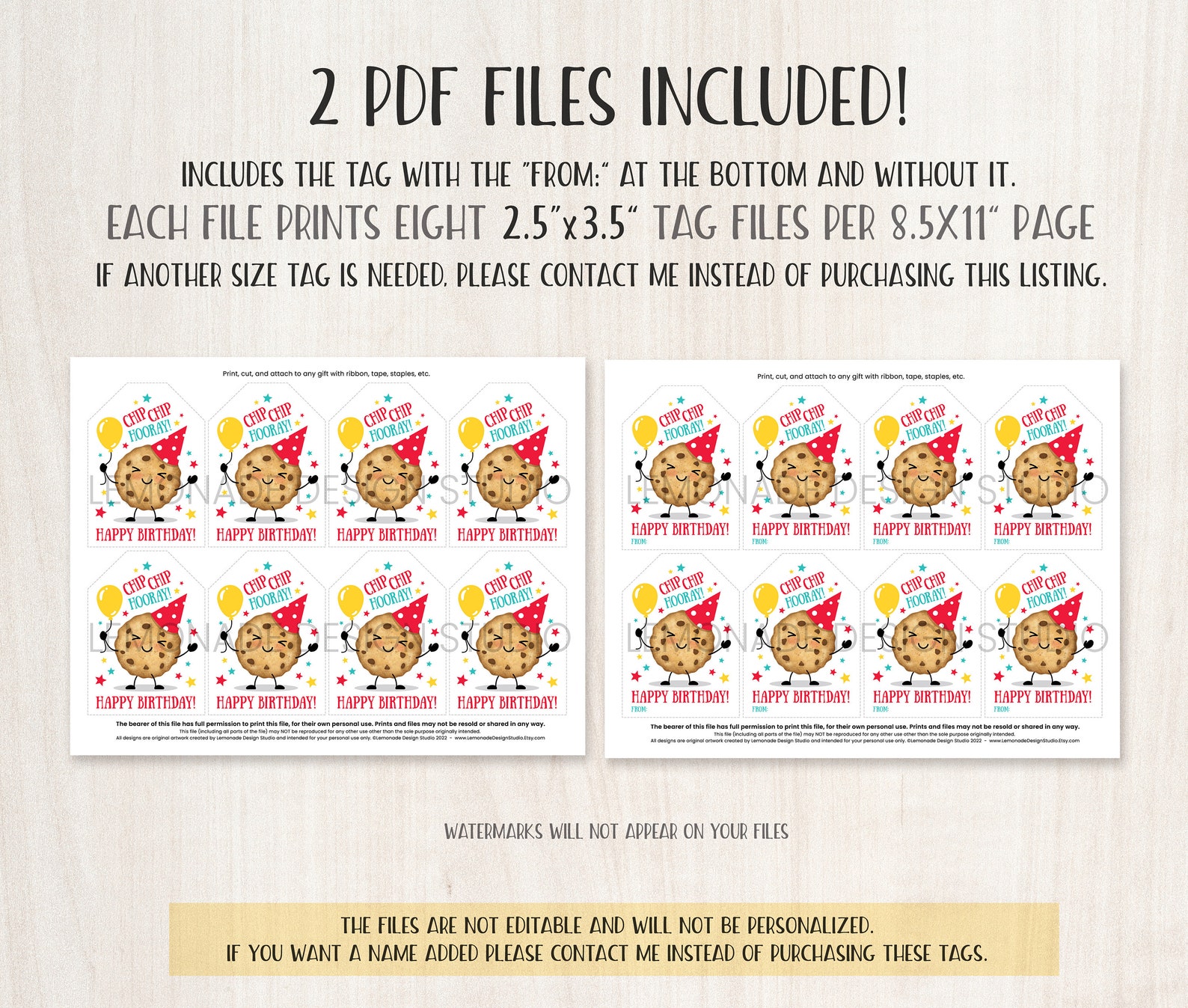 Printable Birthday Gift Tags Treat Bag Chocolate Chip Cookie Tags ...