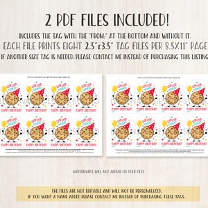 Printable Birthday Gift Tags Treat Bag Chocolate Chip Cookie Tags ...