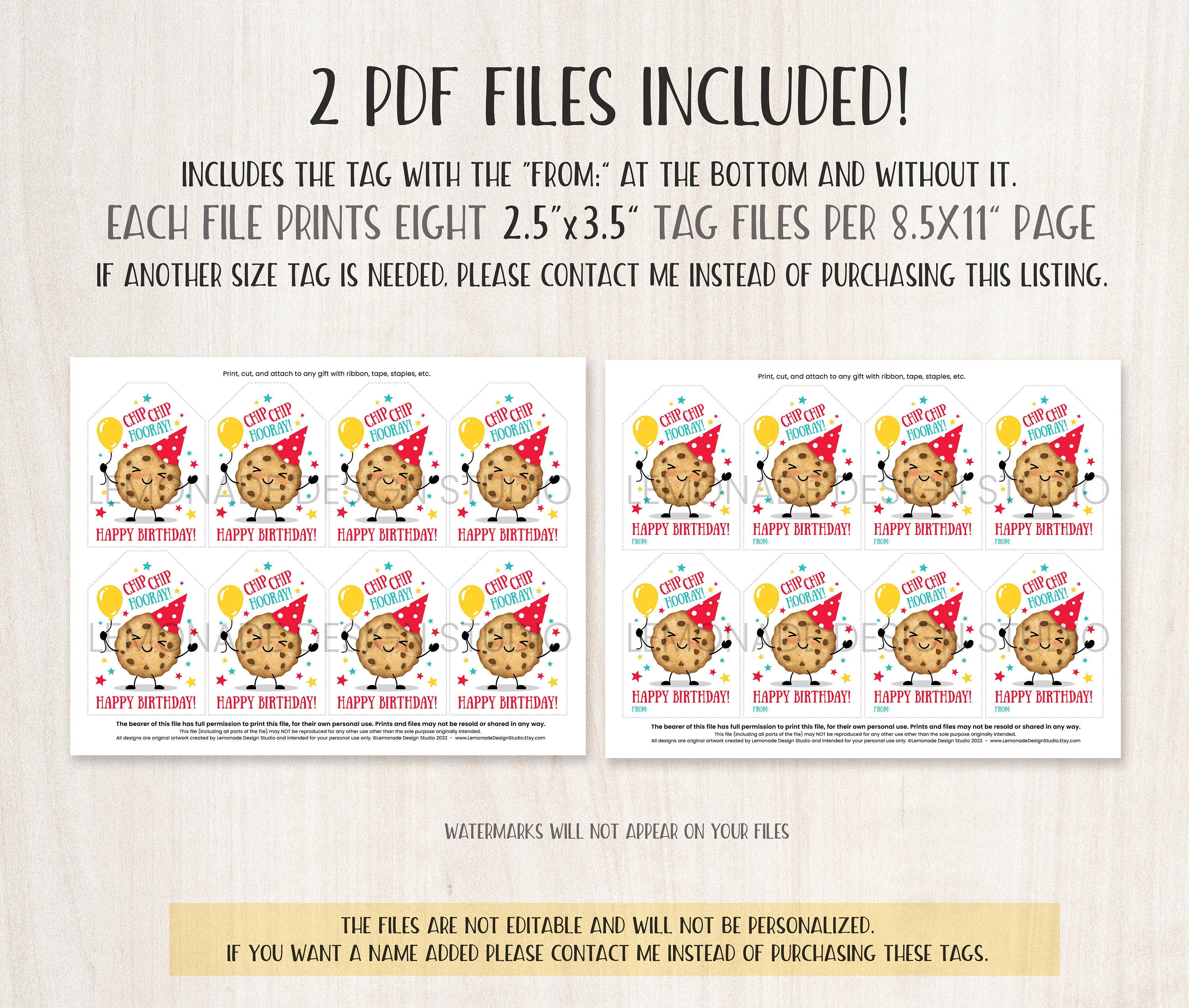 Printable Birthday Gift Tags Treat Bag Chocolate Chip Cookie Tags ...