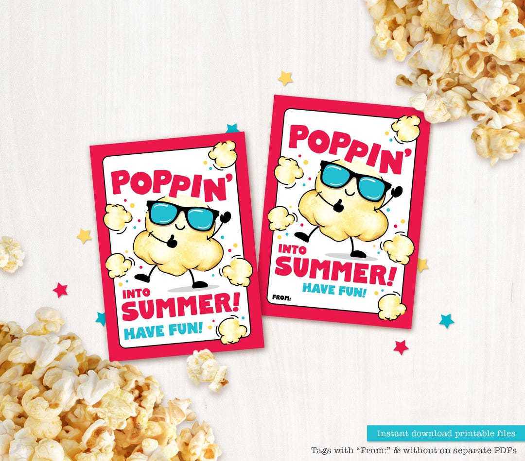 Printable Summer Popcorn Tags Last Day of School Snack Tags for ...