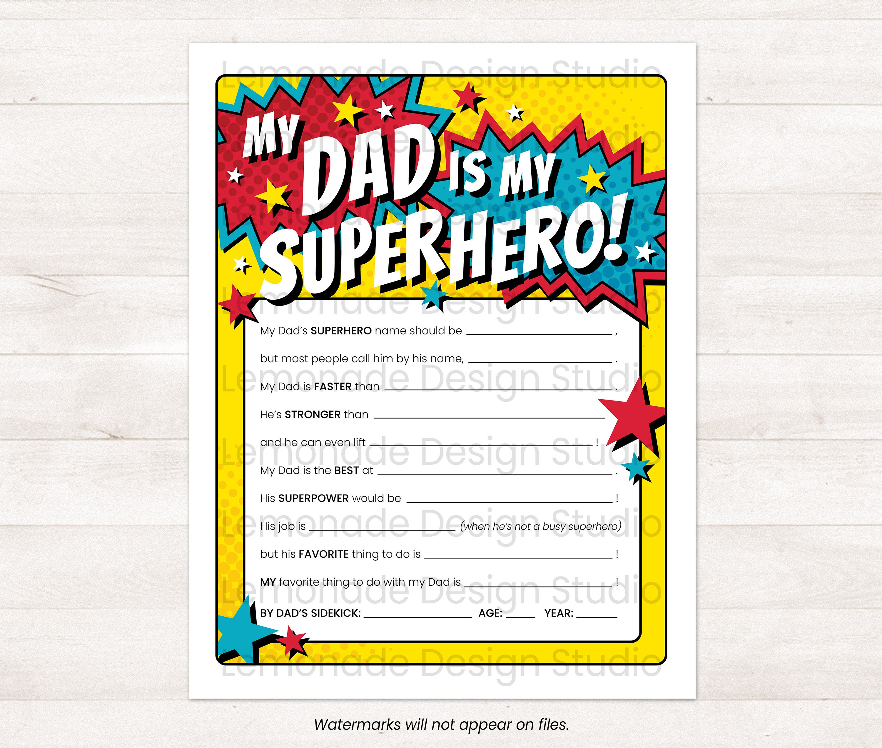 Fathers Day Gift From Kids Fathers Day PRINTABLE Fathers Day Card Gift ...