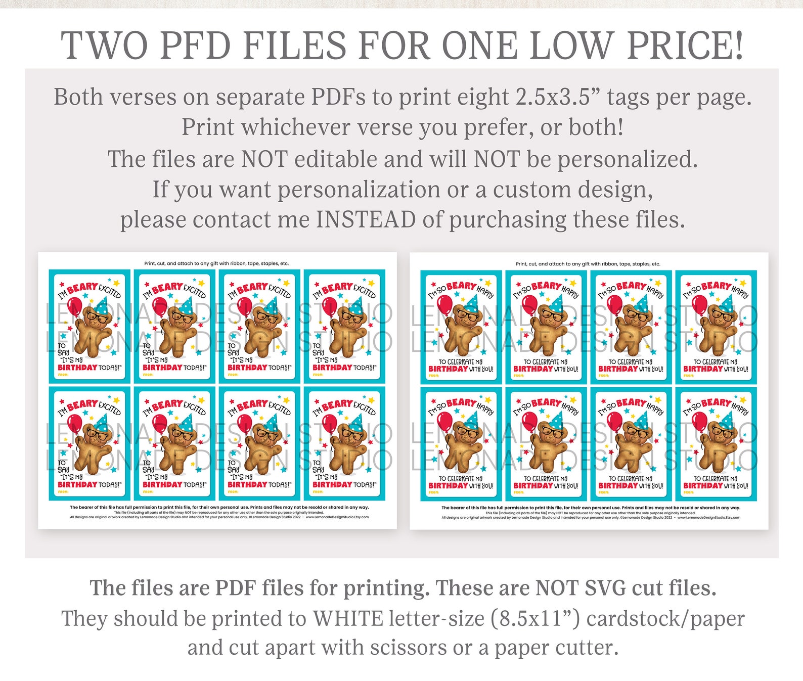 Printable Birthday Treat Tag Classroom Treat Bag Tag Bear Teddy Graham ...