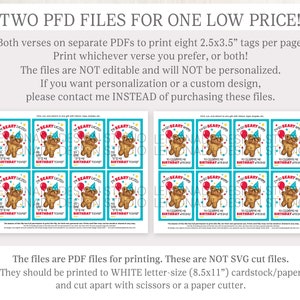 Printable Birthday Treat Tag Classroom Treat Bag Tag Bear Teddy Graham ...