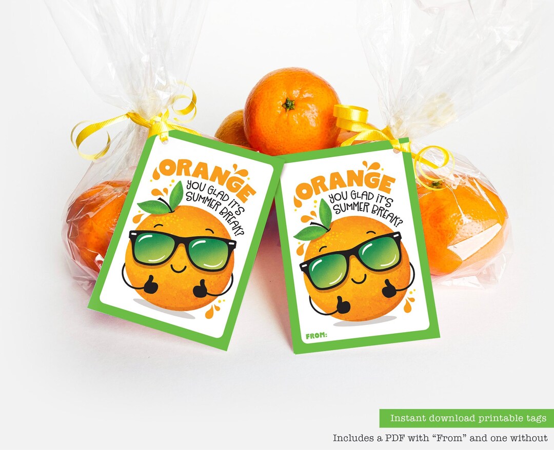 Last Day of School Printable Snack Tag Orange You Glad Summer Break Tag ...