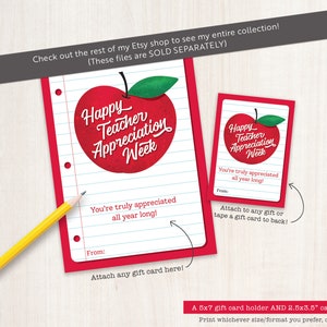 Teacher Appreciation Week Gift PRINTABLE Gift Card Holder Teacher Thank ...