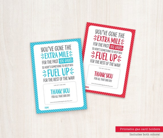 100th Day of School Teacher Gift Gas Card Holder School Teacher Gift ...