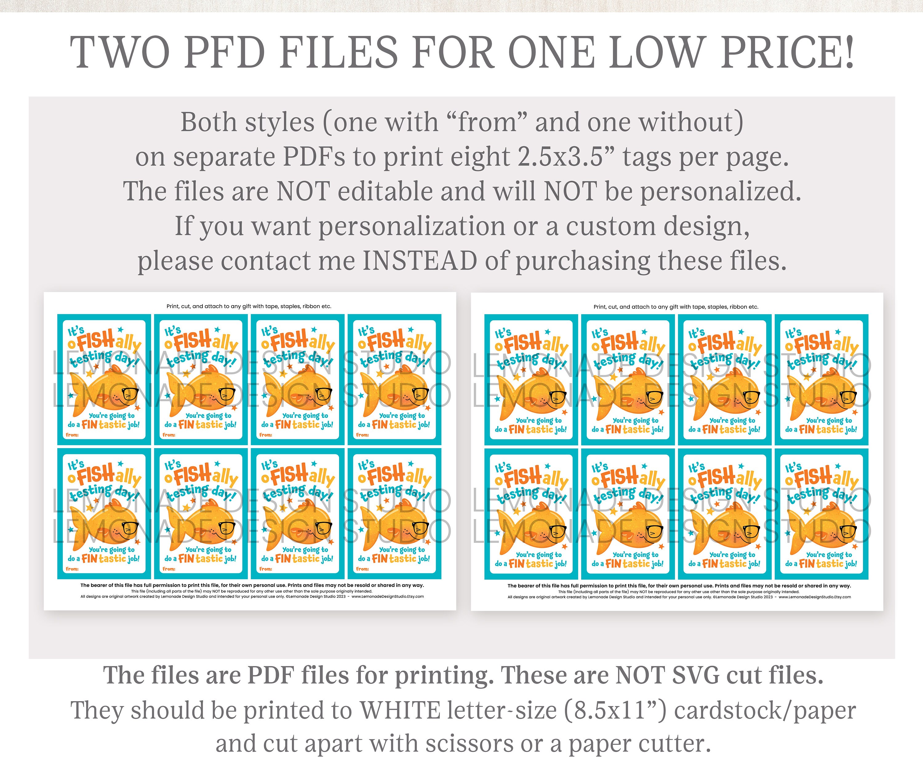 Printable Testing Day Snack Tag Classroom Treat Tag Fish Crackers Snack ...