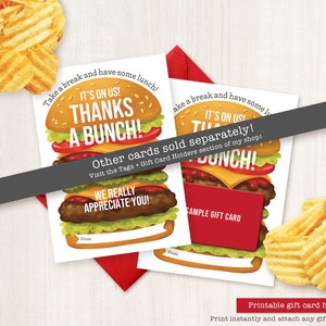 Teacher Appreciation Week Gift PRINTABLE Lunch Restaurant Gift Card ...