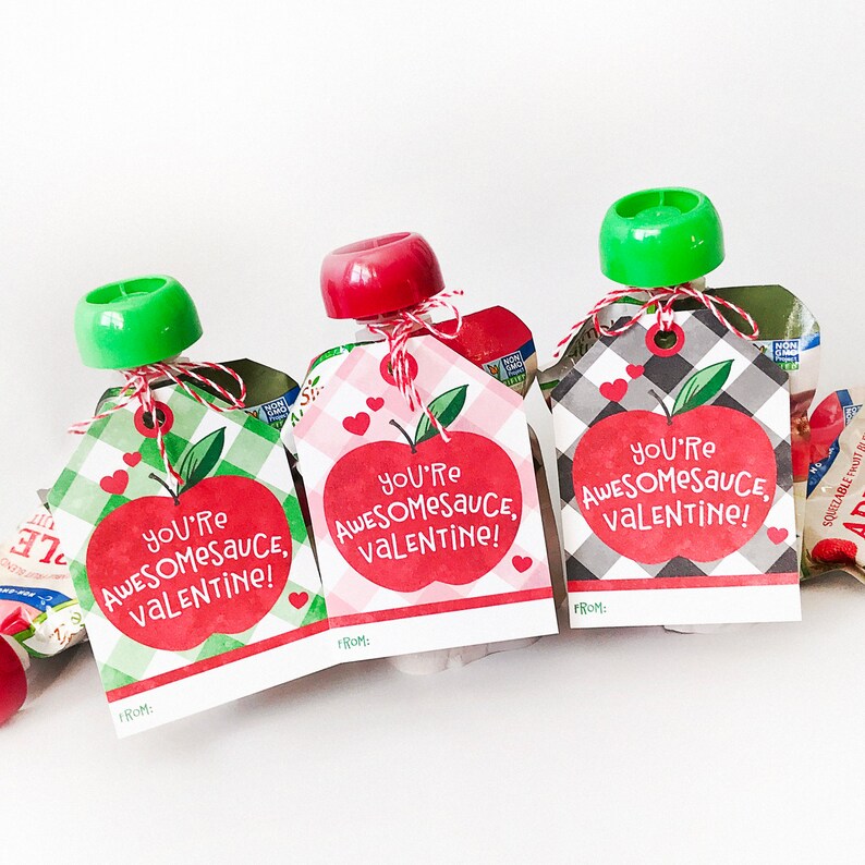 Kids Valentines Kids Valentine Cards Applesauce Valentine Tags | Etsy