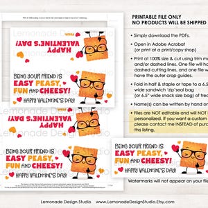 PRINTABLE Valentine Treat Bag Topper for Kids Cheese Crackers Snack Tag ...