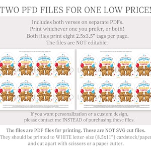 Printable Classroom Birthday Treat Tag Teddy Bear Grahams Treat Bag Tag ...