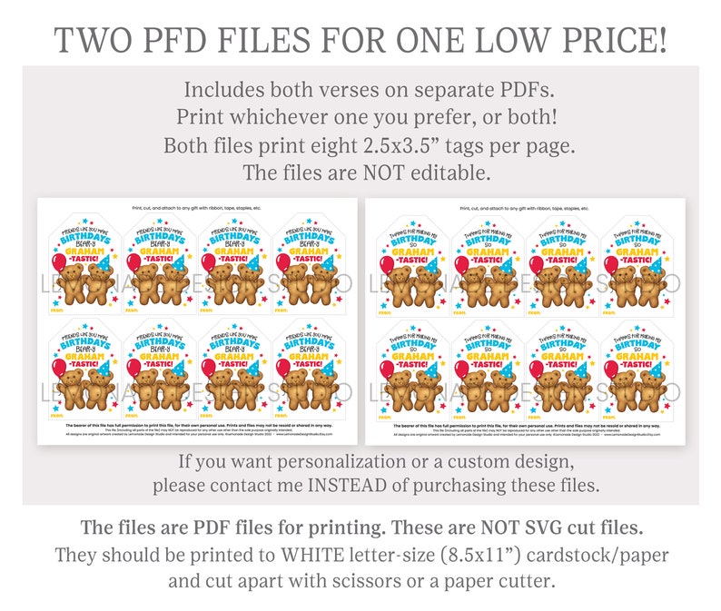 Printable Classroom Birthday Treat Tag Teddy Bear Grahams Treat Bag Tag ...