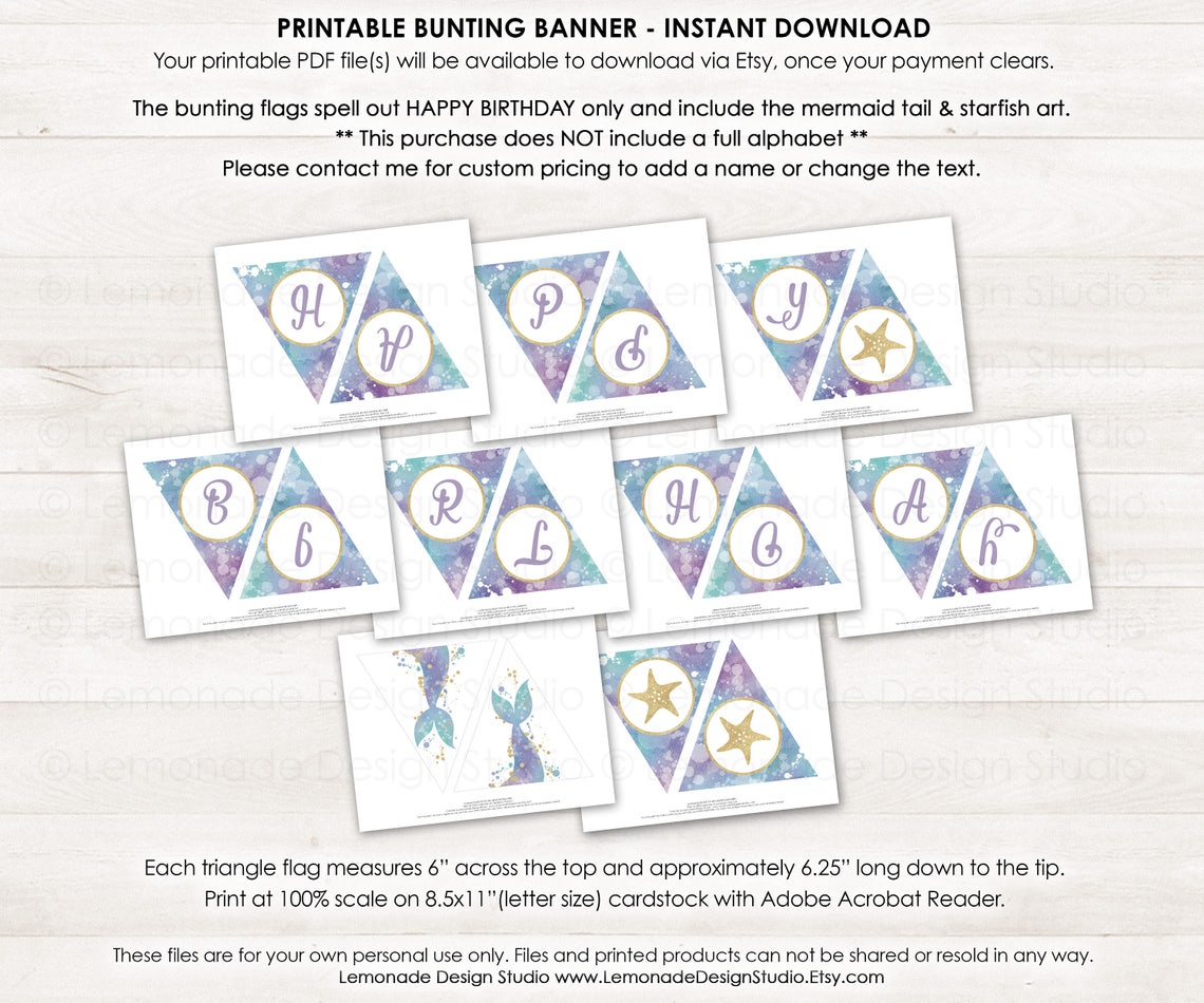 PRINTABLE Mermaid Banner Mermaid Bunting Mermaid Party - Etsy