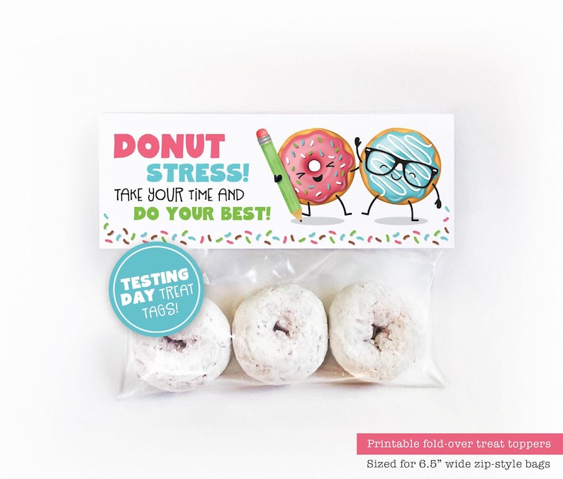 Printable Testing Day Treat Bag Topper Donuts Good Luck Snack Classroom ...