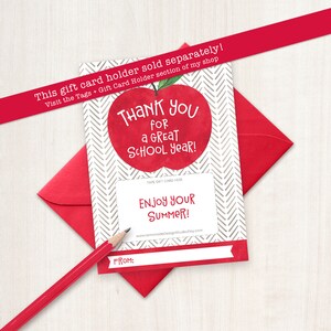Printable Teacher Thank You Gift Card Holder Appreciation End of the ...