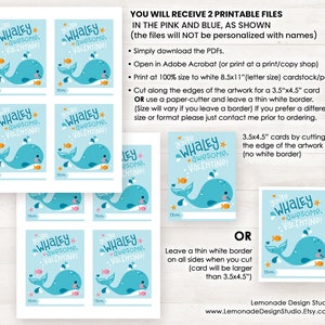 PRINTABLE Valentine Cards Kids Whale Valentines Classroom Valentines ...
