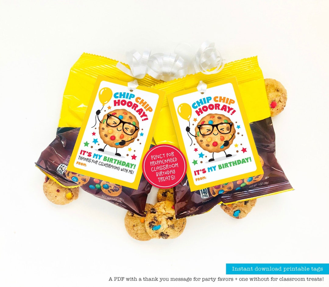Printable Birthday Treat Tag Classroom Birthday Favor Tag Rainbow Chip ...