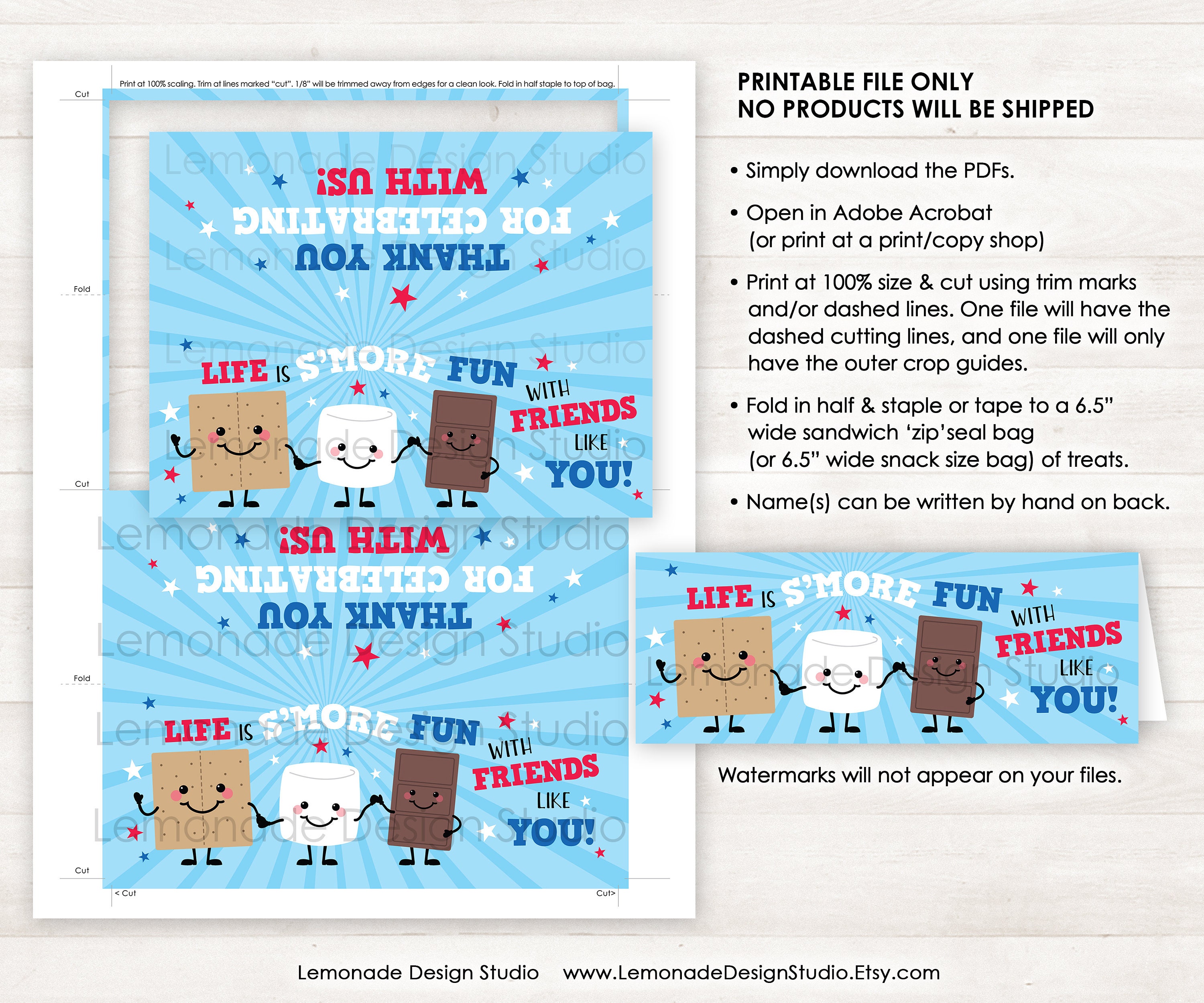 PRINTABLE Fourth of July Tags Smores Tags, S'mores Favor Tags, Summer ...