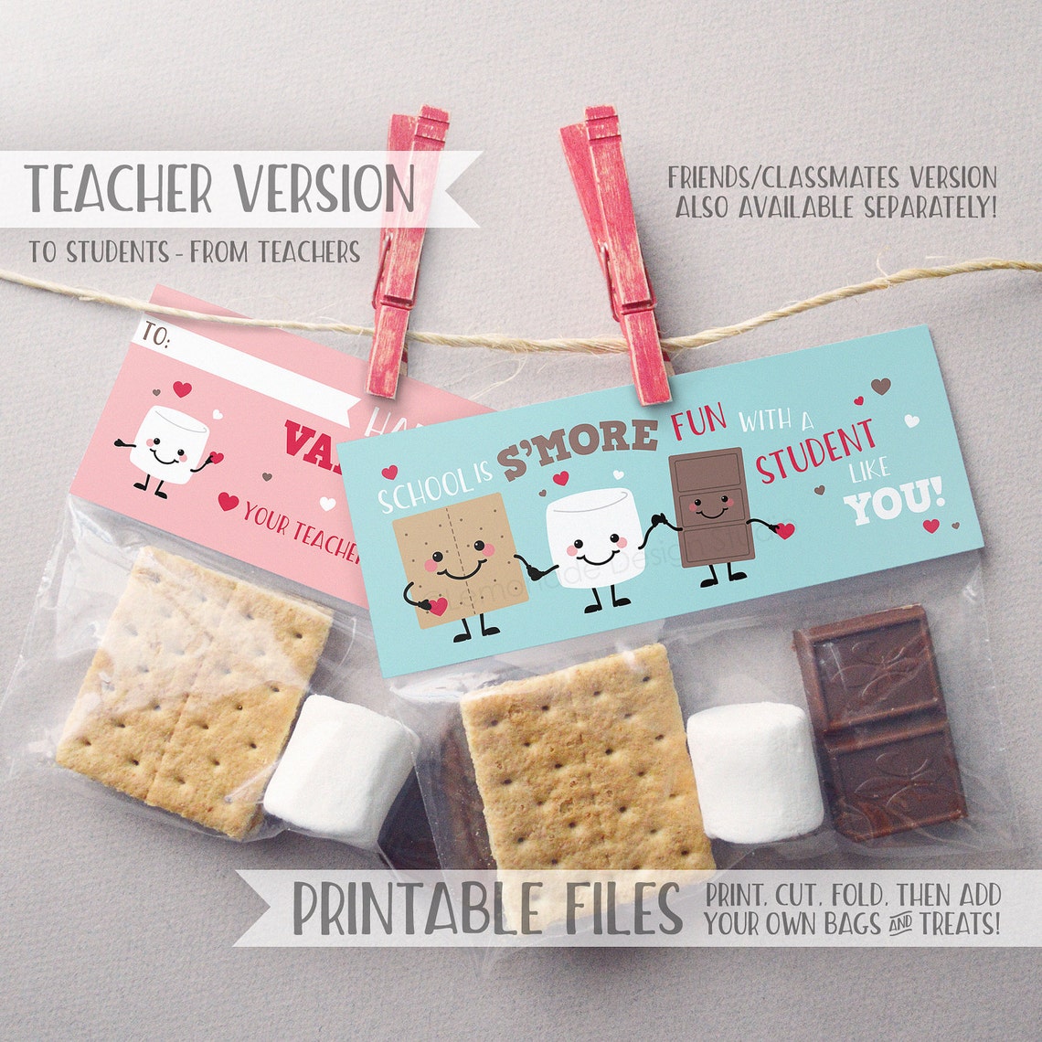 PRINTABLE Teacher Classroom Valentines Smores Valentine Treat - Etsy