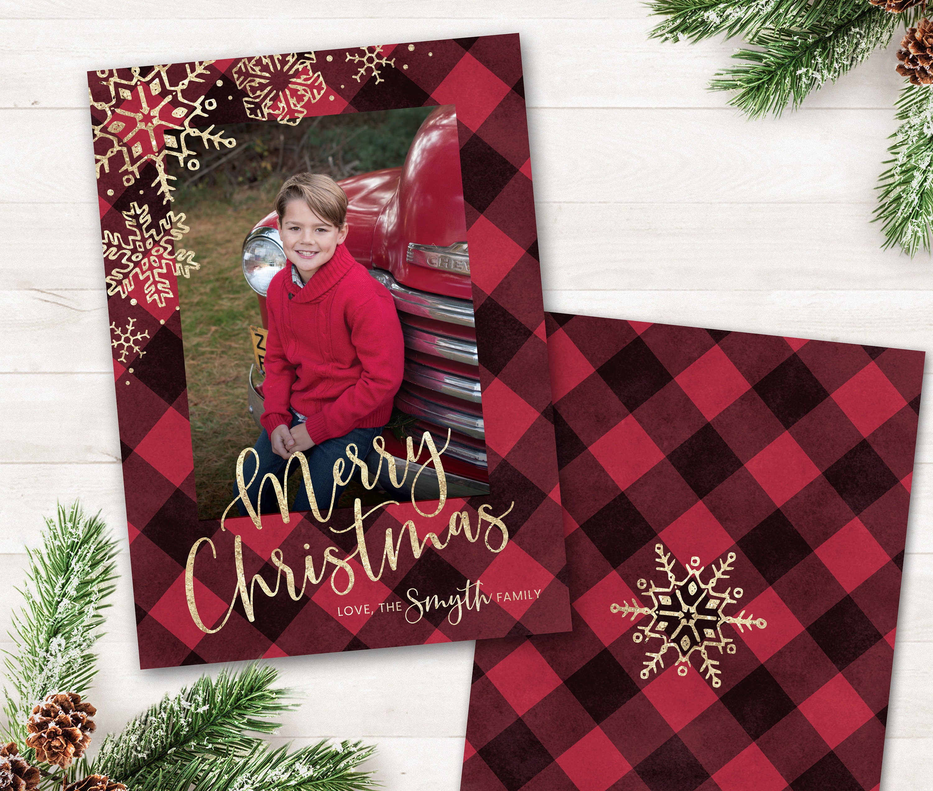 Christmas Cards With Photo Christmas Cards Red Black Buffalo | Etsy