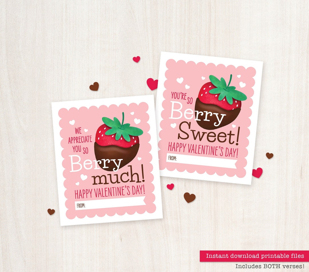 PRINTABLE Chocolate Covered Strawberry Valentine's Cards for Teachers ...