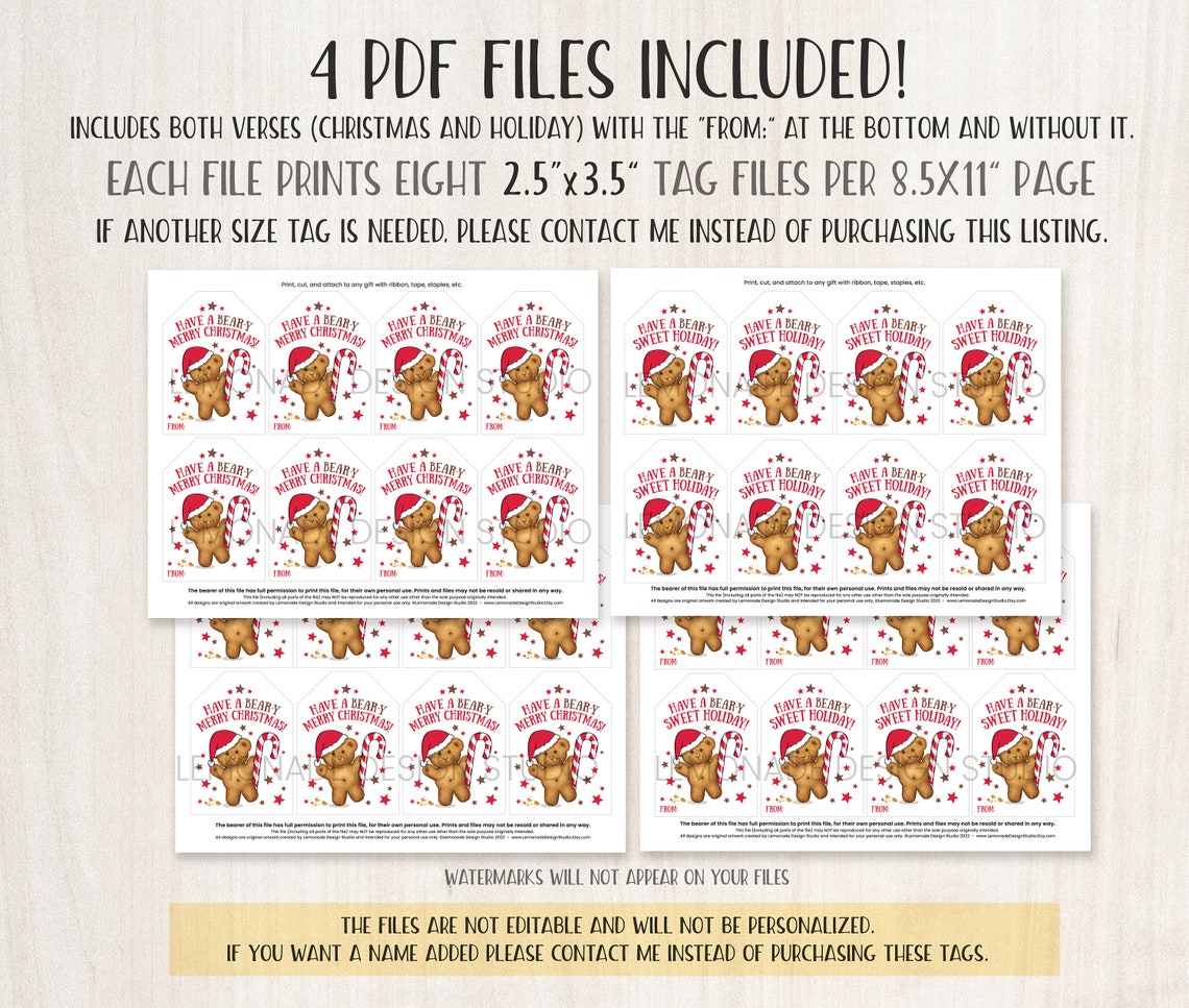 Printable Christmas Tags Teddy Bear Grahams Tags Classroom - Etsy