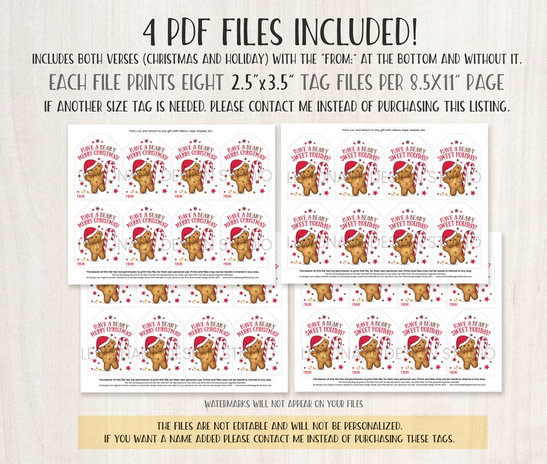 Printable Christmas Tags Teddy Bear Grahams Tags Classroom Holiday ...
