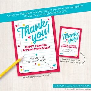 Teacher Appreciation Week Gift PRINTABLE Gift Card Holder Teacher Thank ...
