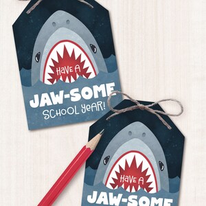 Printable Back to School Snack Tags for Students Shark Pencil Gift Tag ...