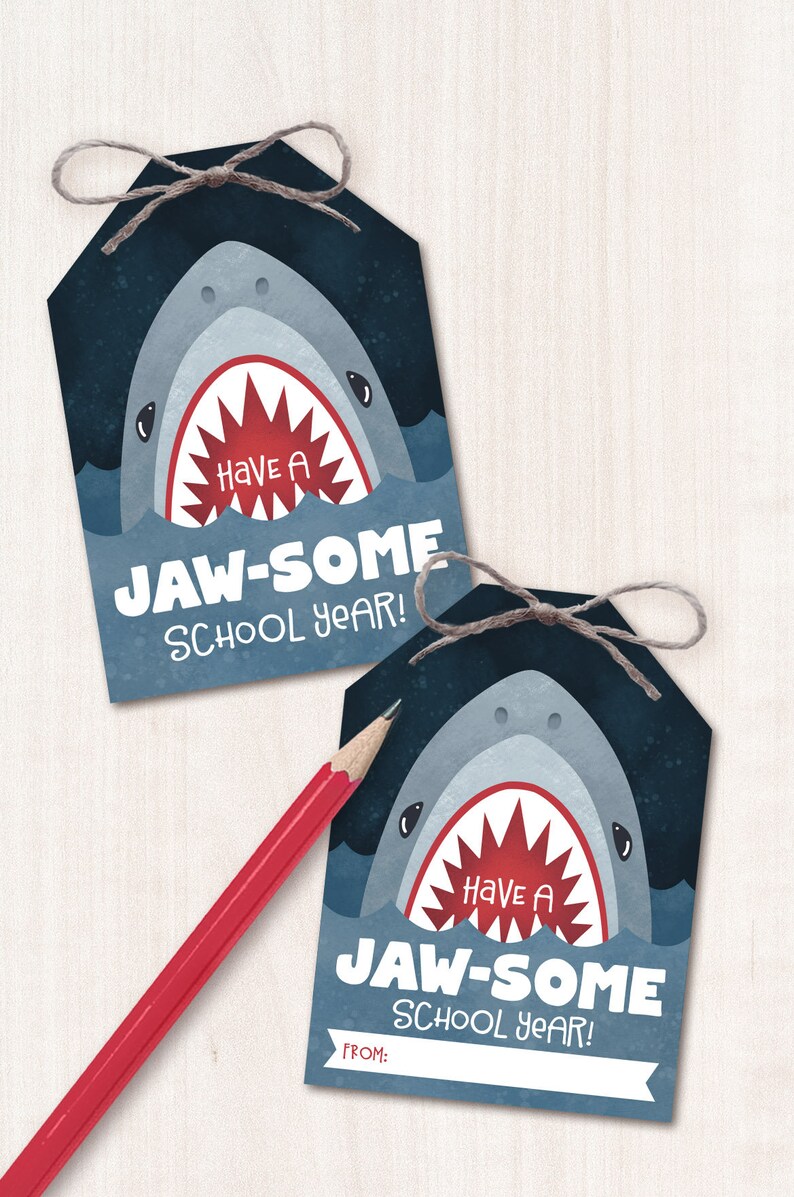 Printable Back to School Snack Tags for Students Shark Pencil - Etsy