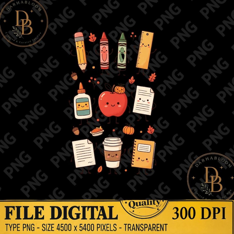 Teacher Doodle Characters PNG: Cute Thanksgiving School Supplies ...
