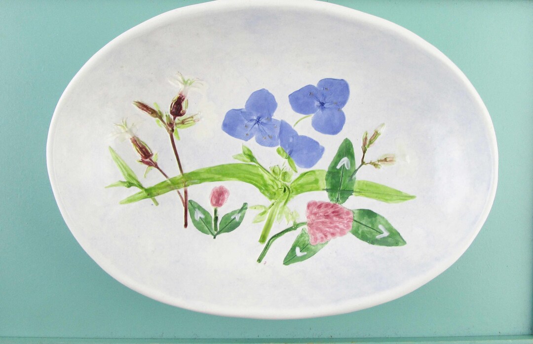A 'salt Marsh Pottery' Bowl - Hand-painted and Formed - Spiderwort and ...