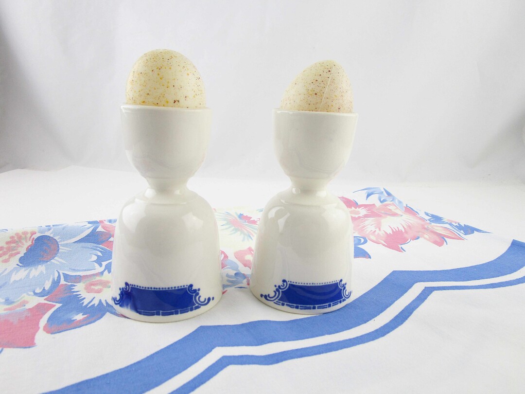 Two Vintage Egg Cups/creamers - Delft Blue Banner Egg Cups or Juice ...