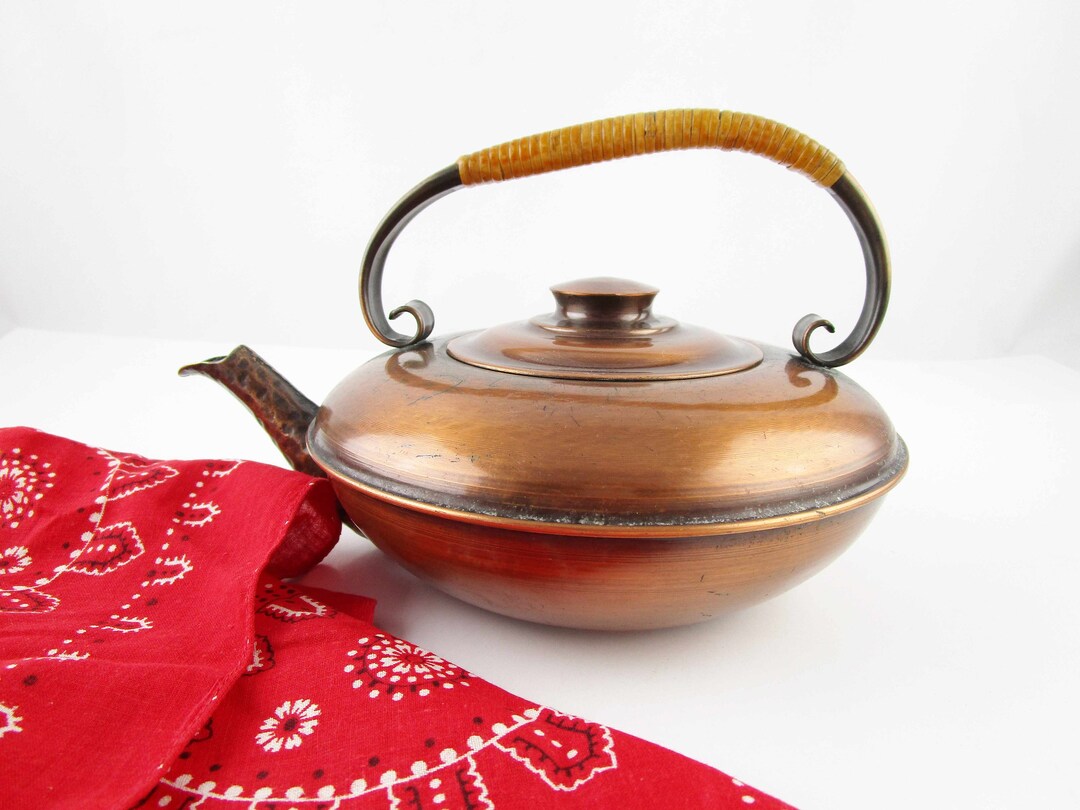 Vintage Craftsman Co. Copper Tea Kettle: Hammered Spout, Wrapped Handle ...