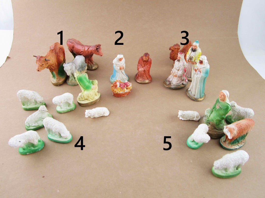 Vintage Chalkware Nativity Figures: Hand-painted Christmas Creche ...