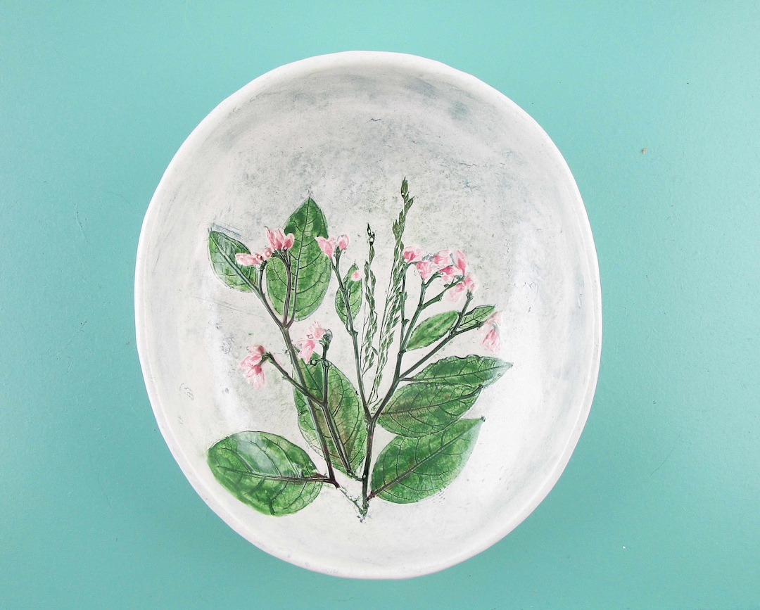 Hand-painted Salt Marsh Pottery Bowl: Dogbane Floral Decorative Dish - Etsy