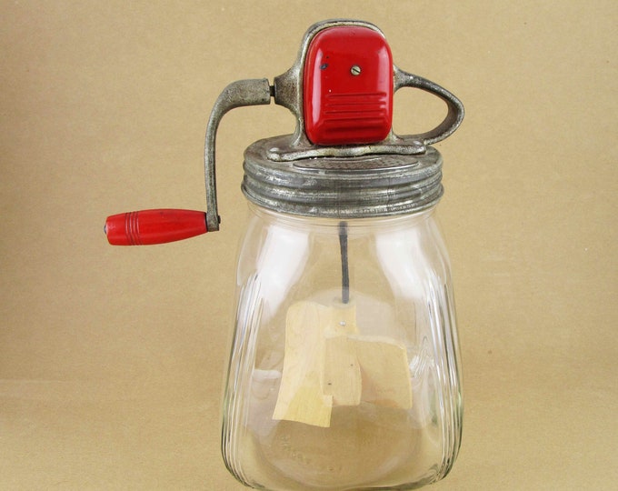 Antique Glass Butter Churn - Large Squared Corners With Ridges - Red ...