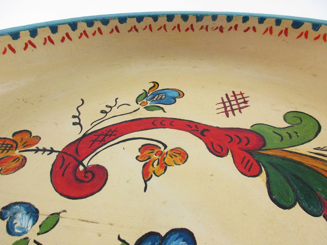 Wood Bowl Tole Painted Bowl Blue Outside 1951 - Etsy
