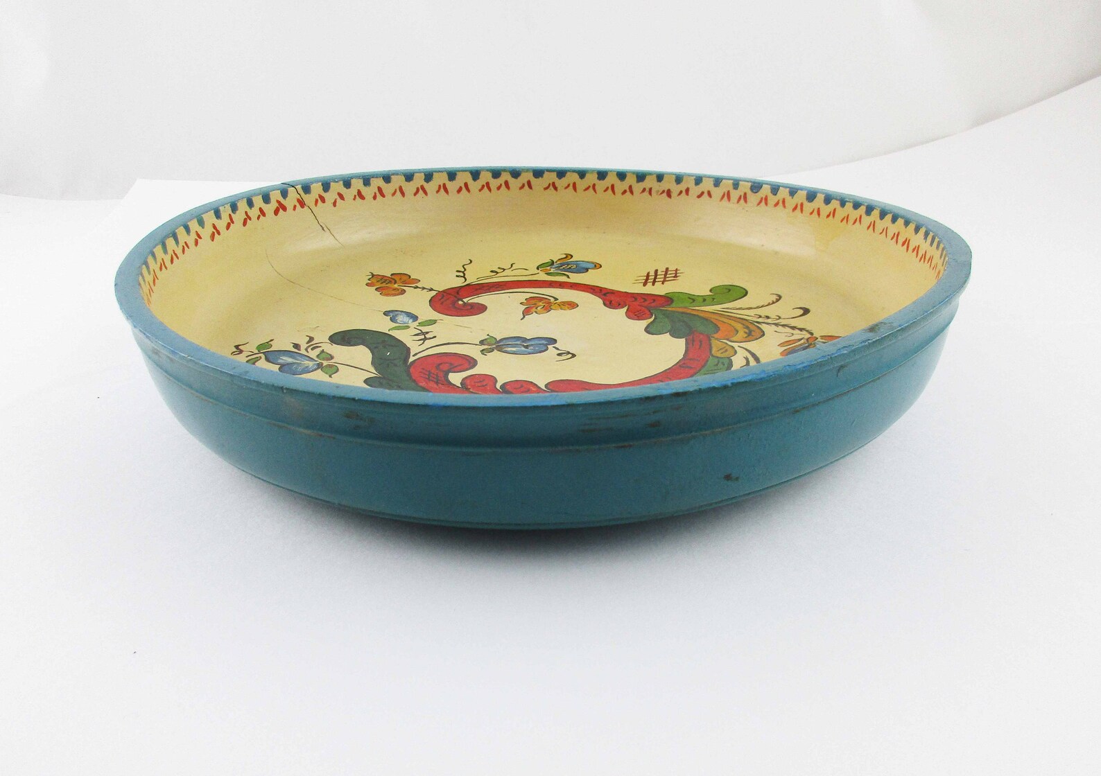 Wood Bowl Tole Painted Bowl Blue Outside 1951 - Etsy